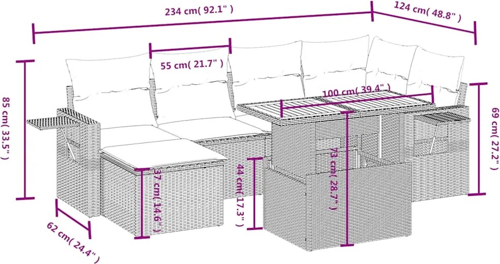 7dílná zahradní sedací souprava s poduškami černá polyratan 3271853