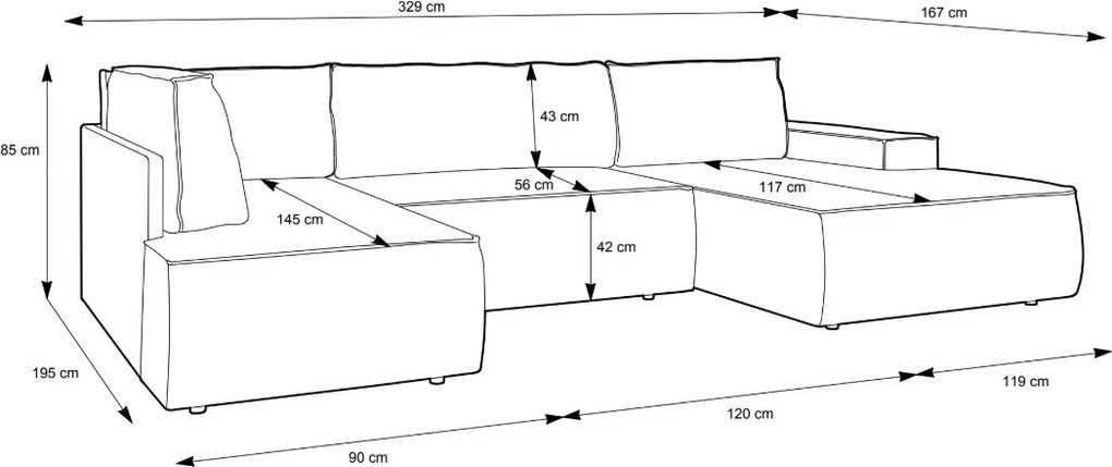PCo Rohová sedací souprava FARO U2 (120), 329 cm Barva látky: Šedá (Poso 03), Roh pohovky: Levý roh