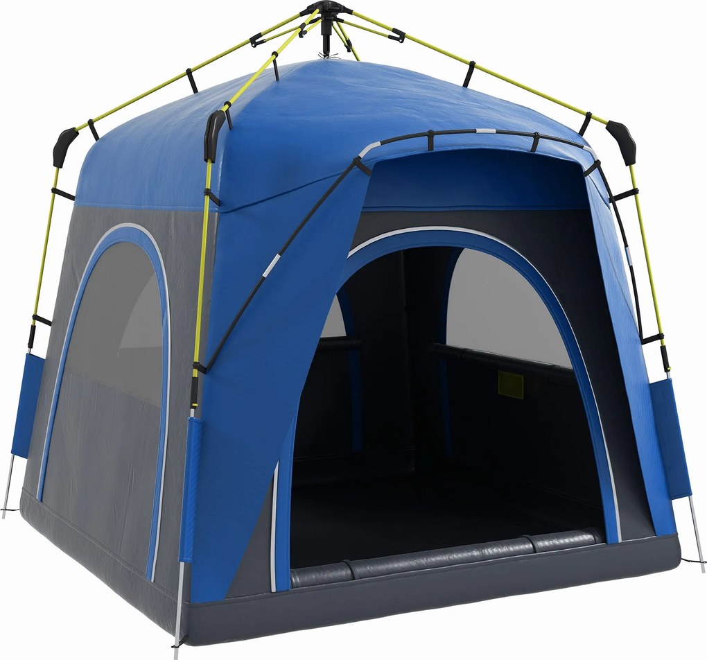 Outsunny Stan Dóm pro 4 Osoby, Lehký, Stabilní, Vodotěsný UV 50+ Pop Up Camping Stan se Háčky, Dveřmi, Okny, Podlážkou, Rodinný Stan s Vodním Sloupcem