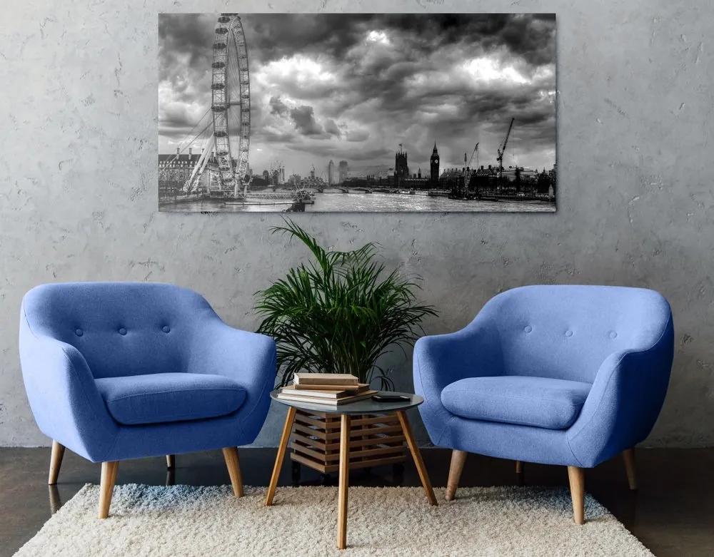 Obraz jedinečný Londýn a řeka Temže v černobílém provedení - 120x60 cm