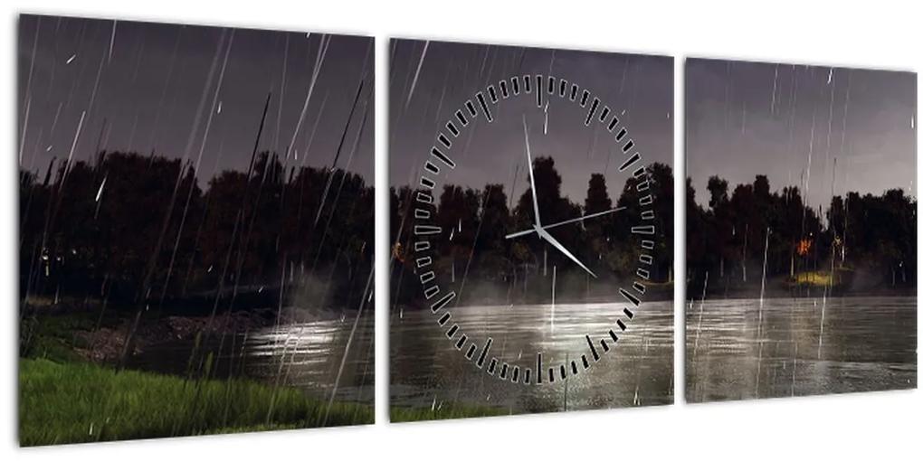 Obraz - Deštivý večer (s hodinami) (90x30 cm)