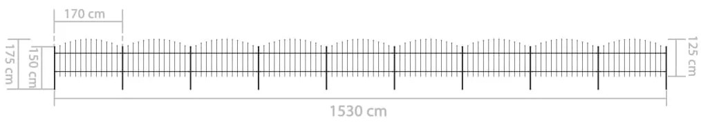 vidaXL Marketos Zahradní plot s kopím nahoře ocelový 1603,5 x 125 cm černý
