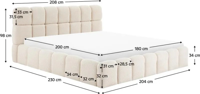 Postel s kovovým roštem a úložným prostorem, 180x200, béžová, SORELA Kondela 0000414041