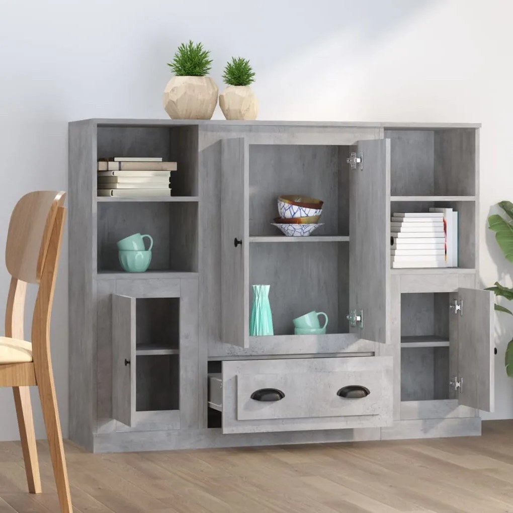 Příborníky 3 ks betonově šedé kompozitní dřevo 3185323
