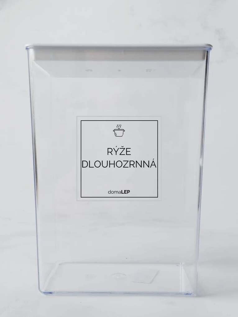 RÝŽE DLOUHOZRNNÁ – průhledná samolepka na dózu, základní písmo, 5 x 5 cm | DomaLEP