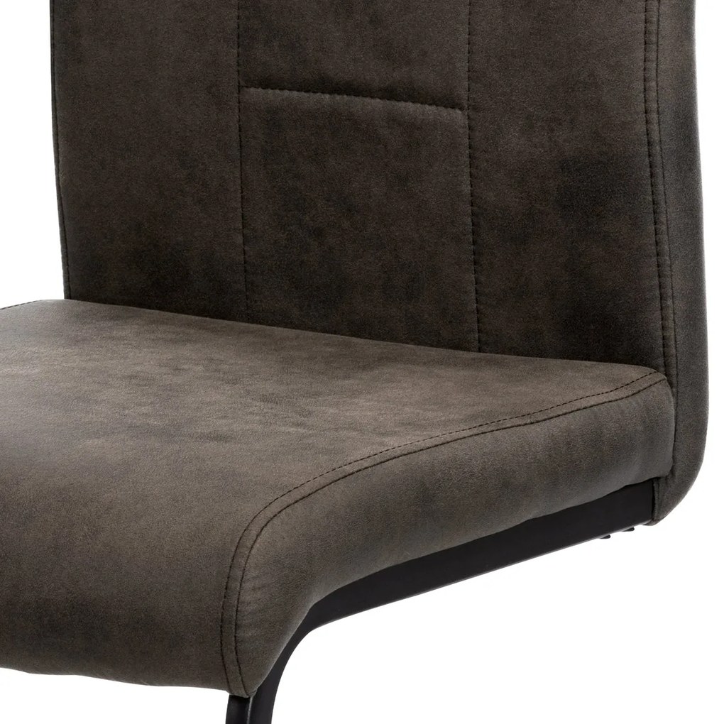 Jídelní židle DCL-412 GREY3 látka šedá v dekoru vintage kůže, bílé prošití, kov černý lak