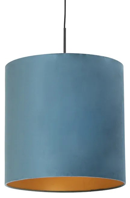 Závěsné svítidlo s modrým sametovým stínítkem se zlatem 40 cm - Combi