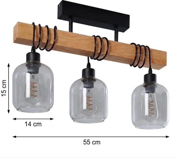 BRILAGI - Přisazený lustr WOOD GLASS 3xE27/60W/230V borovice/černá/kouř šedá