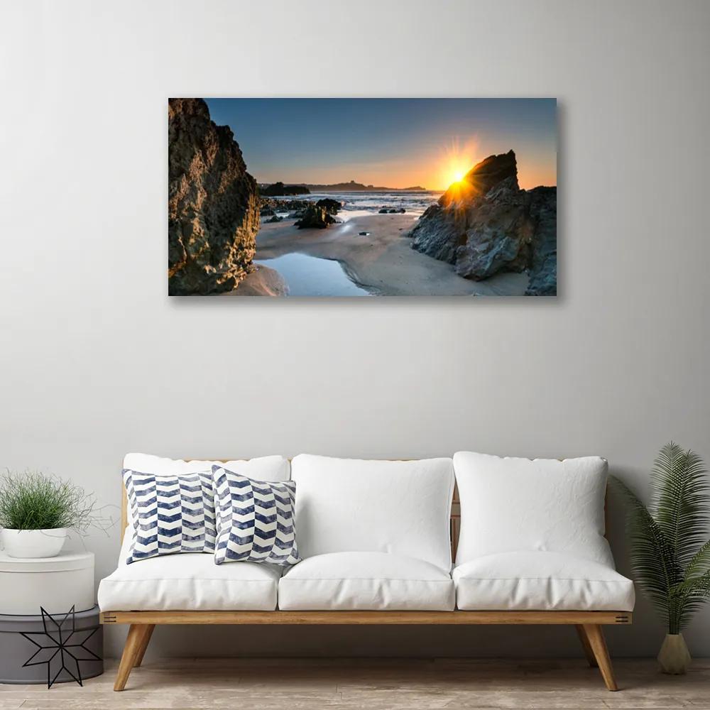 Obraz na plátně Skála Pláž Slunce Krajina 100x50 cm