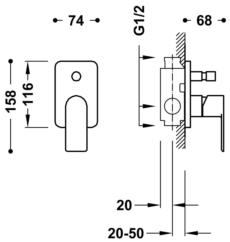 TRES LOFT Vestavěná jednopáková baterie (dvoucestný), chrom 20018001