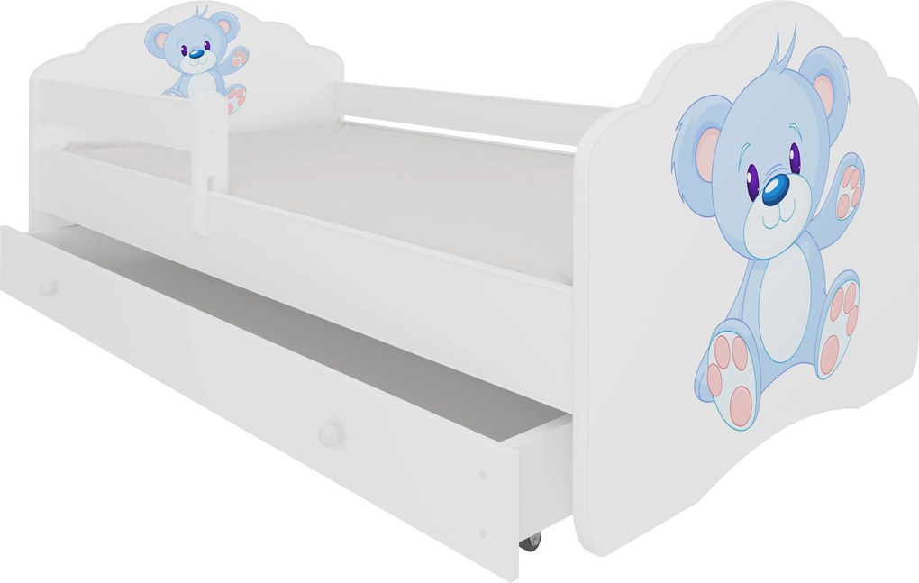 ADRK Furniture Postel s matrací, zábranou a šuplíkem CASIMO BLUE BEAR 160x80
