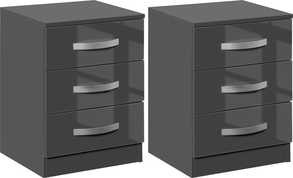 Moderní noční stolek HOMCOM, set 2 kusů se 3 zásuvkami do ložnice a obývacího pokoje z MDF, 40x36x56cm, šedý