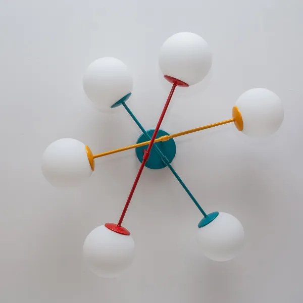 Přisazený lustr MOON 6xE27/15W/230V tyrkysová/žlutá/červená
