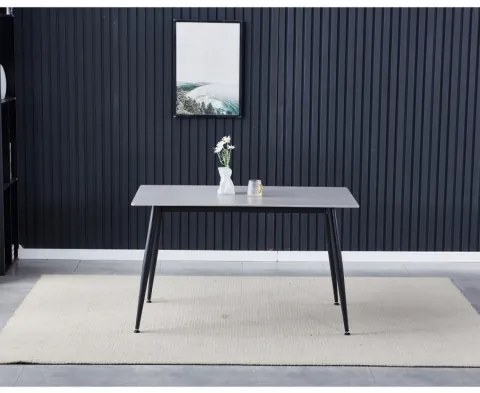 Jídelní stůl 130x70 x76 slinutý kámen matný mramor, černé kovové nohy HT-403M GREY