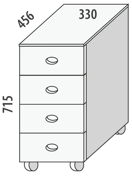 Kontejner 4-zásuvkový Domestav D711 Materiál: Buk cink, Barevne provedení: Olej
