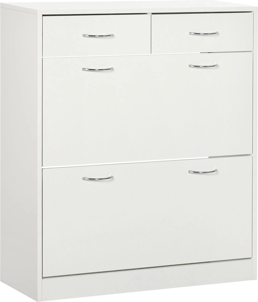 HOMCOM Úzký botník s 2 sklápěcími zásuvkami a 2 vyjímatelnými zásuvkami pro 12 párů bot, pro vstupní prostory, 80x30x91,5 cm, bílý | Aosom