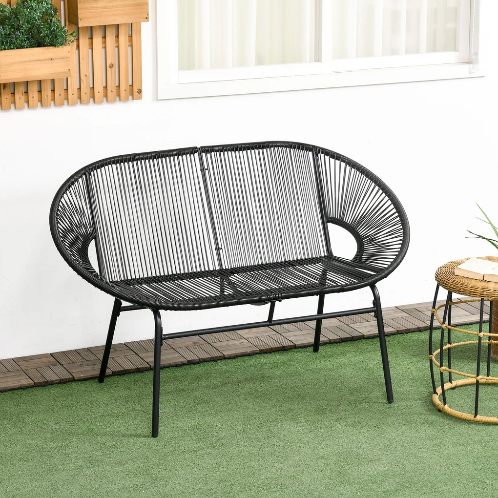 Outsunny Ratanové křeslo, relaxační křeslo ve stylu Boho, 132 cm x 72 cm x 83 cm, černá
