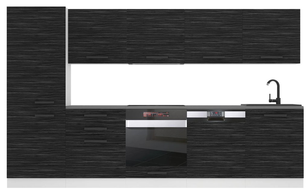 Kuchyňská linka Belini Premium Full Version 300 cm královský eben s pracovní deskou ROSE