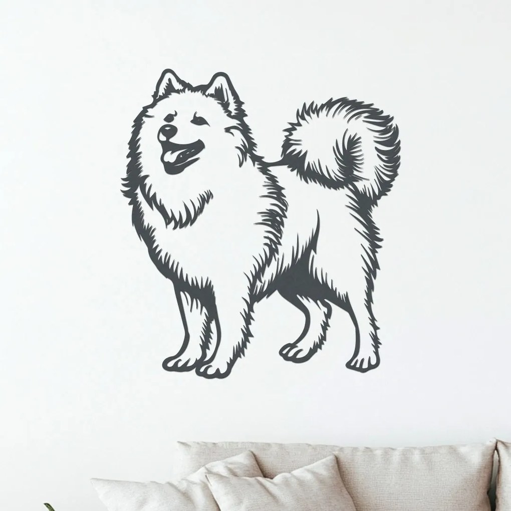 dřevo života Dřevěný obraz psa SAMOJED Zvolte rozměr (cm): 36x40, Zvolte barvu dekoru: Bílá