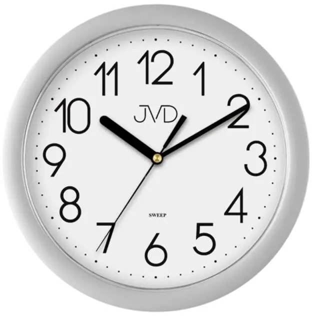 JVD Stříbrné plastové nástěnné netikající tiché hodiny JVD sweep HP612.7