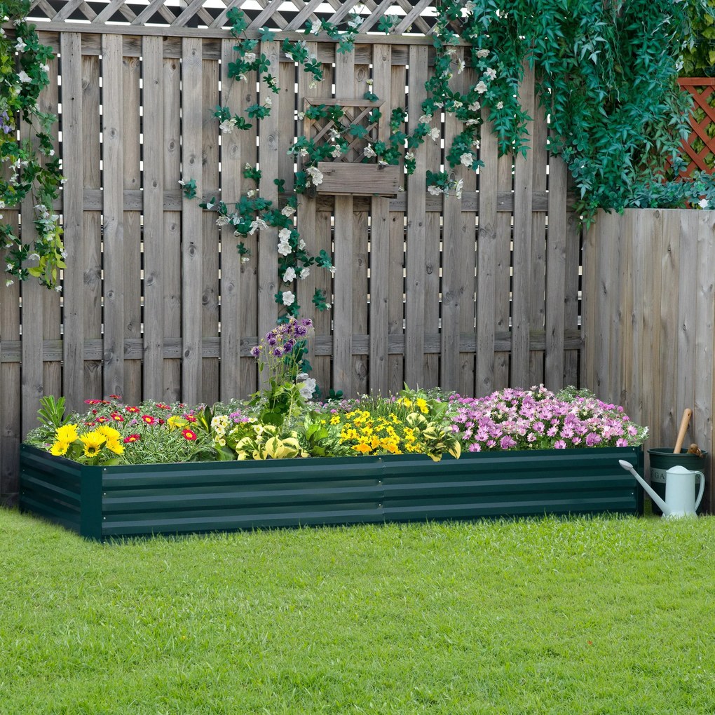Outsunny Ocelový vyvýšený záhon, Zahradní bedna s chladným rámem, Interlocking, Květník pro rostliny a zeleninu 241x90.5x30cm pro zahradní terasu, pr…
