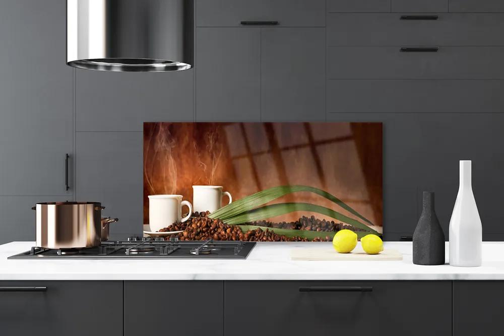 Kuchyňský skleněný panel Šálky Káva Zrnka Kuchyně 100x50 cm