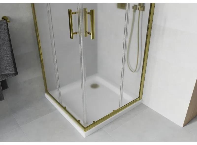 Mexen Rio čtvercový sprchový kout 70 x 70 cm, Vzor jinovatky, Zlatá + sprchová vanička Flat, Bílá - 860-070-070-50-30-4010G
