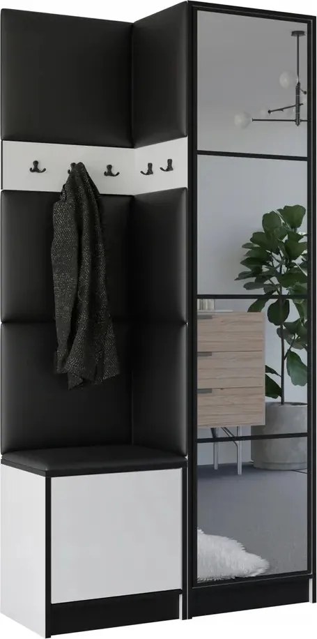 Šatní skříň EDEN 11 bílý + ekokůže černý Vzor 1