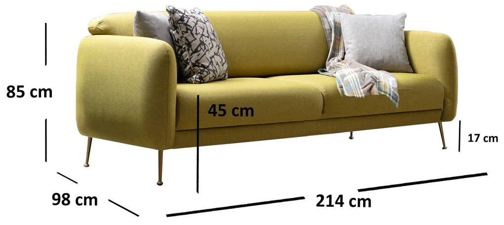 Hanah Home Třímístná pohovka SEVILLA žlutá 560ARE1312