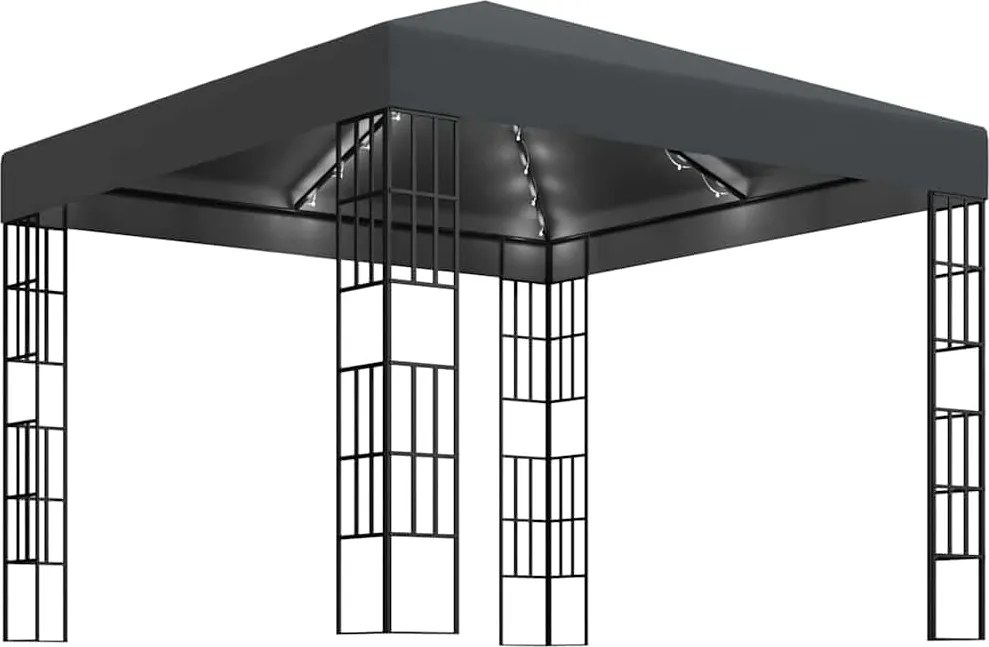 Altán se světelnými LED řetězy 3 x 3 m antracitový 3070322