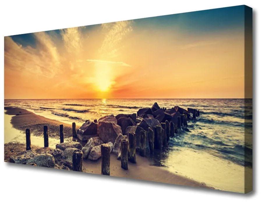 Obraz na plátně Pláž Vlnolam Moře Západ 125x50 cm