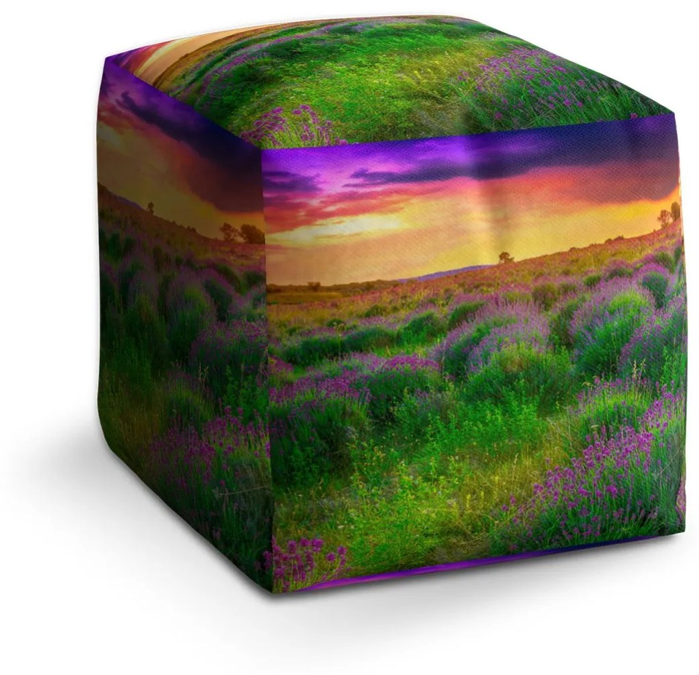 Sablio Taburet Cube Levandulové pole: 40x40x40 cm