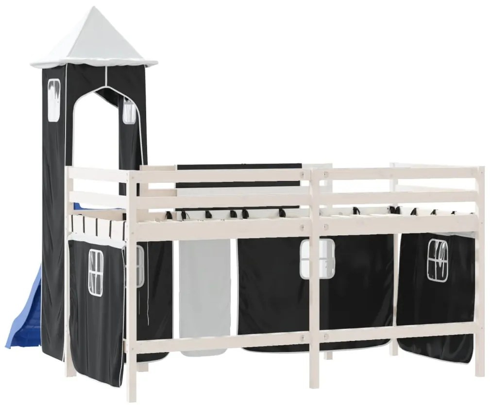 Dětská patrová postel s věží bílá a černá 90 x 200 cm borovice - Default Title