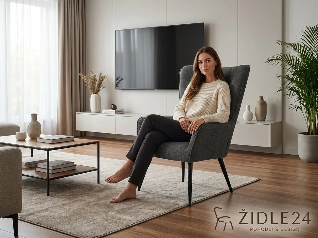 Relaxační křeslo ušák WIPPY - šedá látka