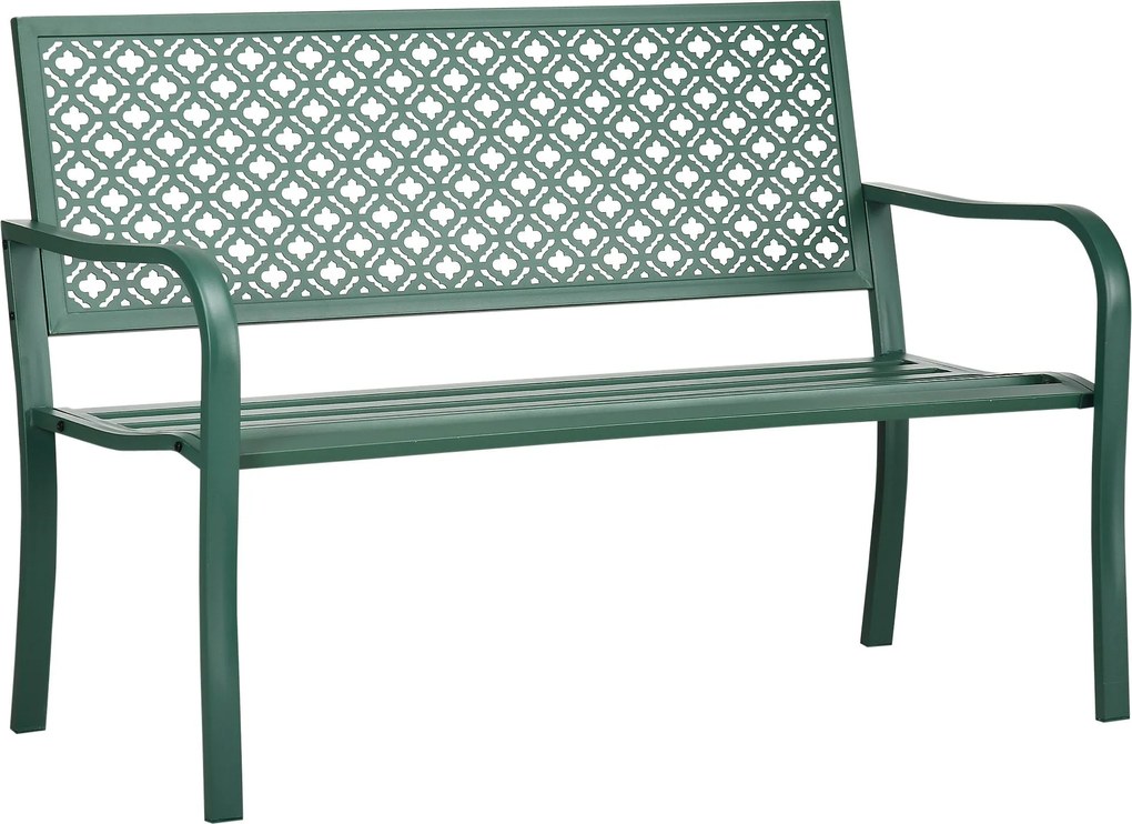 Zahradní lavice Outsunny z oceli, dvoumístná parková lavice s opěradlem a područkami, lavice s květinovým vzorem, pro zahradu, balkon, max. 240 kg, tm