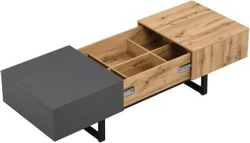 Aosom Konferenční stolek - Moderní posuvný konferenční stolek s ukrytým úložným prostorem, dřevěná a kovová konstrukce, 155x55x22 cm, přírodní barvy
