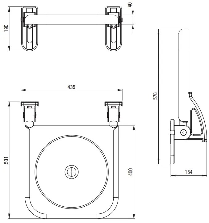 Deante Lehnen, nástěnné sklopné sedátko 430x500 mm, antracitová, DEA-NIL_T51A