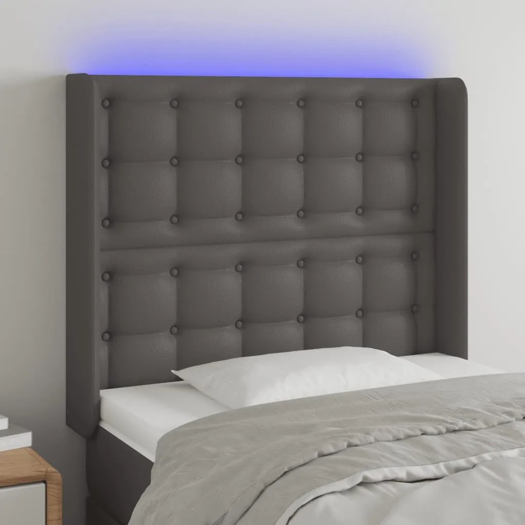 Čelo postele s LED šedé 93 x 16 x 118/128 cm umělá kůže