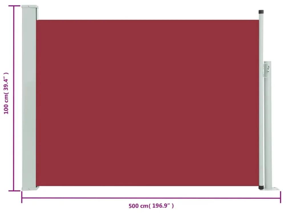 vidaXL Zatahovací boční markýza/zástěna na terasu 100 x 500 cm červená