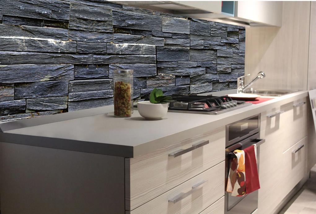 DIMEX | Fototapeta do kuchyně Břidlicová kamenná zeď KI-180-248 | 180 x 60 cm | šedá, černá