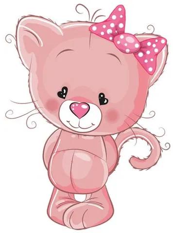 Nálepka na zeď pro děti Růžová kočička s mašlí 10x10cm NK4575A_1HP