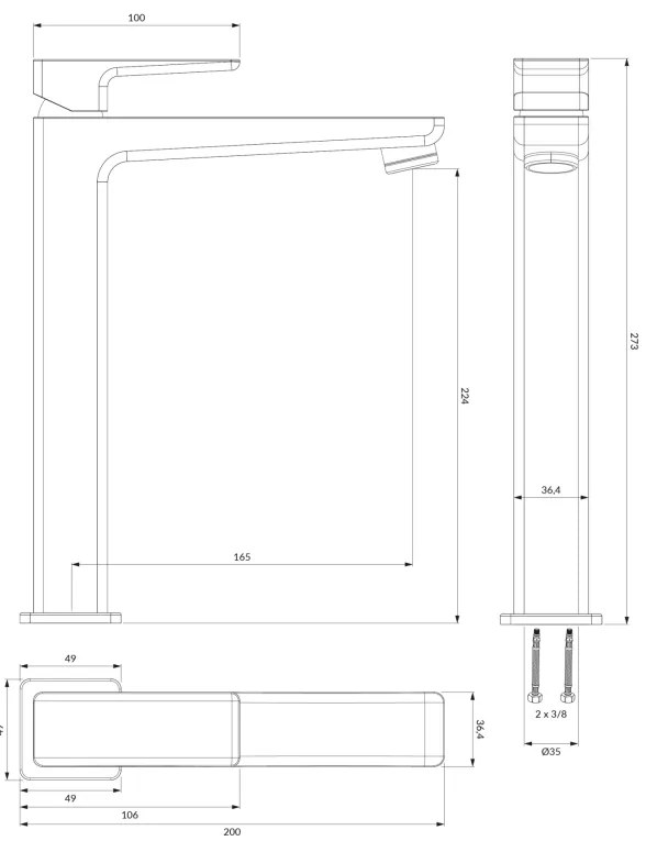 Omnires PARMA PM7412BL Umyvadlová baterie vysoká, matná černá - Omnires