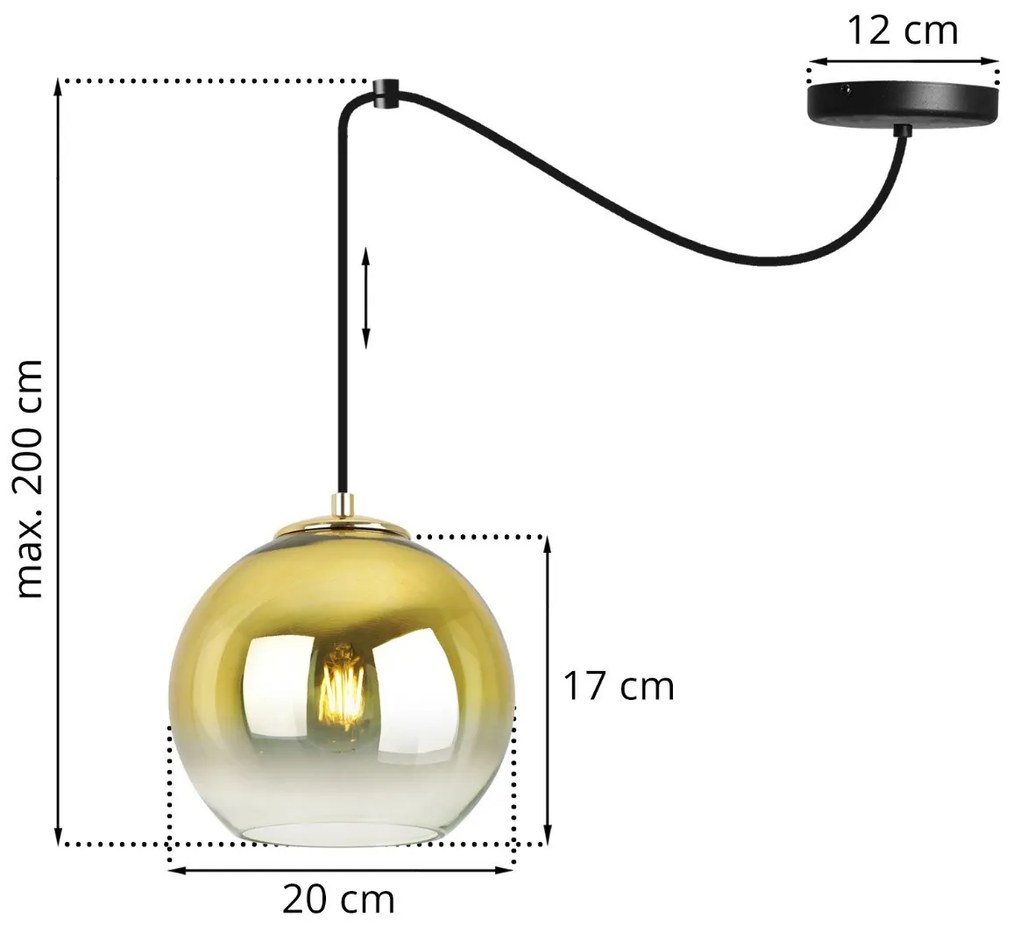 Závěsné svítidlo BERGEN GOLD SPIDER, 1x zlaté/transparentní skleněné stínítko (fi 20cm)