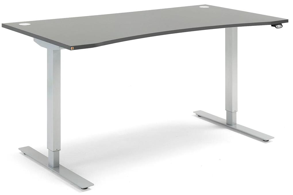 AJ Produkty Výškově nastavitelný stůl FLEXUS, vykrojený, 1600x800 mm, šedá