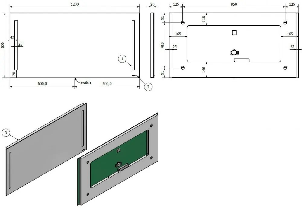 HOPA Zrcadlo s LED osvětlením LABE Rozměr A - 60 cm, Rozměr B - 3 cm, Rozměr C - 80 cm ZRLABE8060