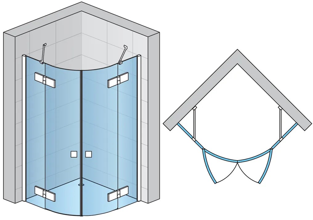 Ronal (Sanswiss) Ronal, ANNEA sprchový kout čtvrtkruhový 90×90 cm s dvoukřídlými dveřmi, ANR 55 090 50 07