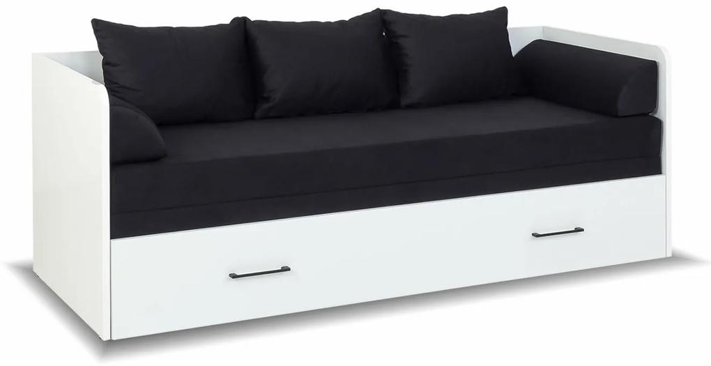 Rozkládací postel s matracemi a polštáři TETRIS, bílá lesk/černá