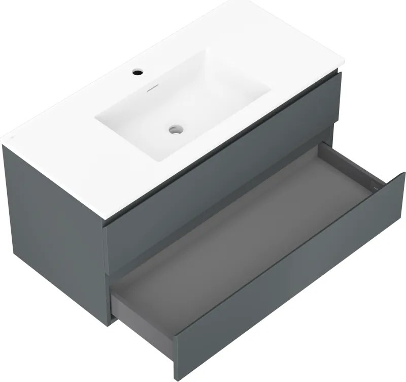 Mexen Orio, koupelnová skříňka 100 cm s umyvadlem Otis, 2 zásuvky, grafitová matná/bílá matná, 91A10-10047-2-BFF66-W18M01