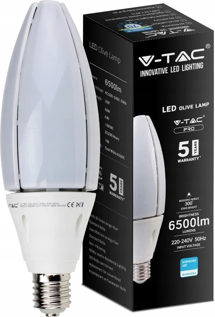Led žárovka 60W 4800lm E27 Parková lampa E40 V-tac