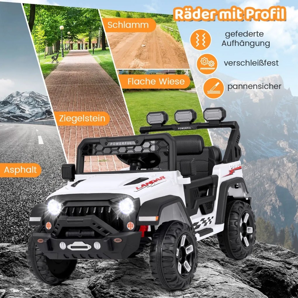 Costway Dětské elektrické auto s 2,4 G dálkovým ovládáním a USB a světlem – bílý